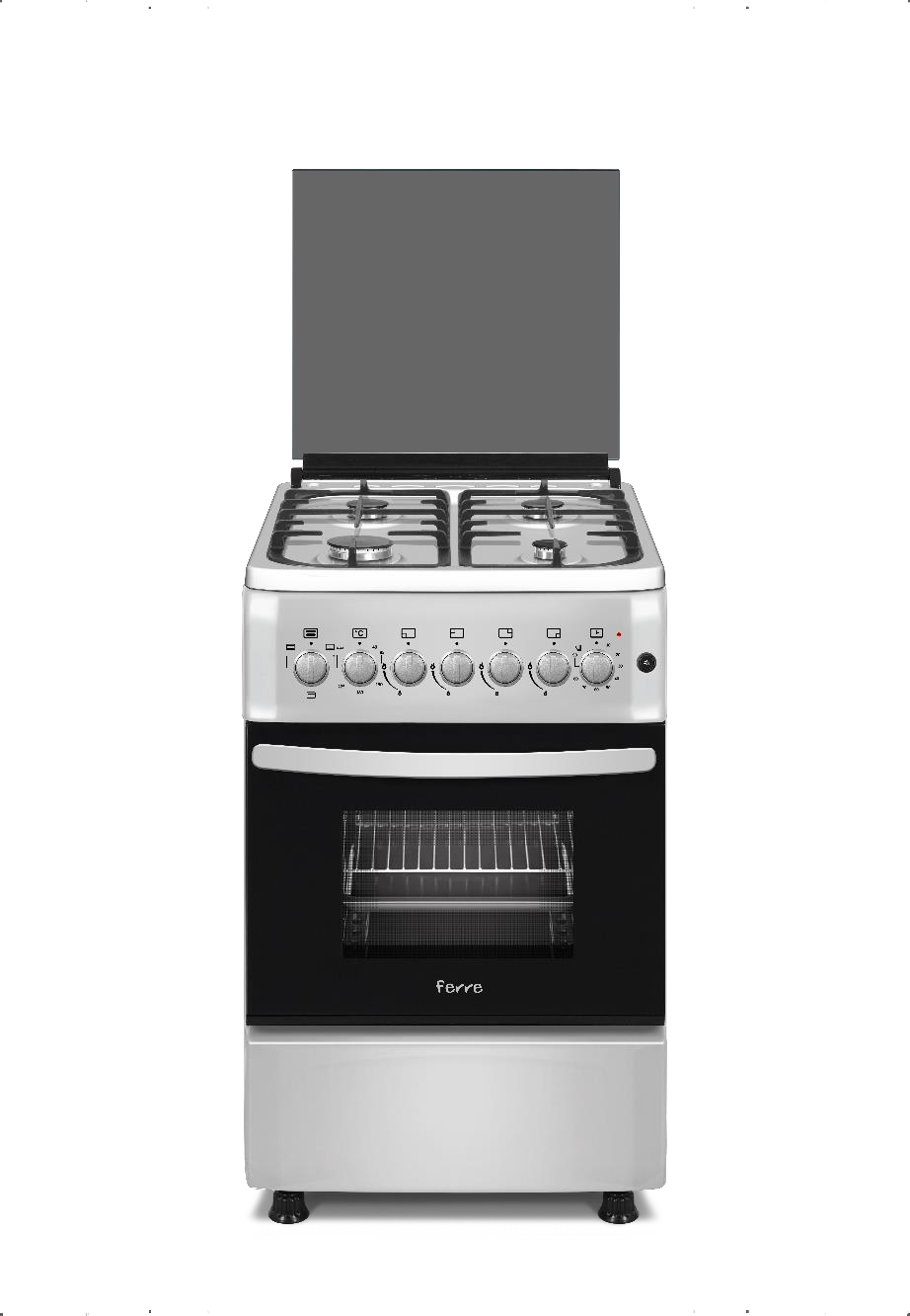 Ferre 50×60 Freestanding Gas/Electric Cooker 4 Burner Silver F5S40E3.HI