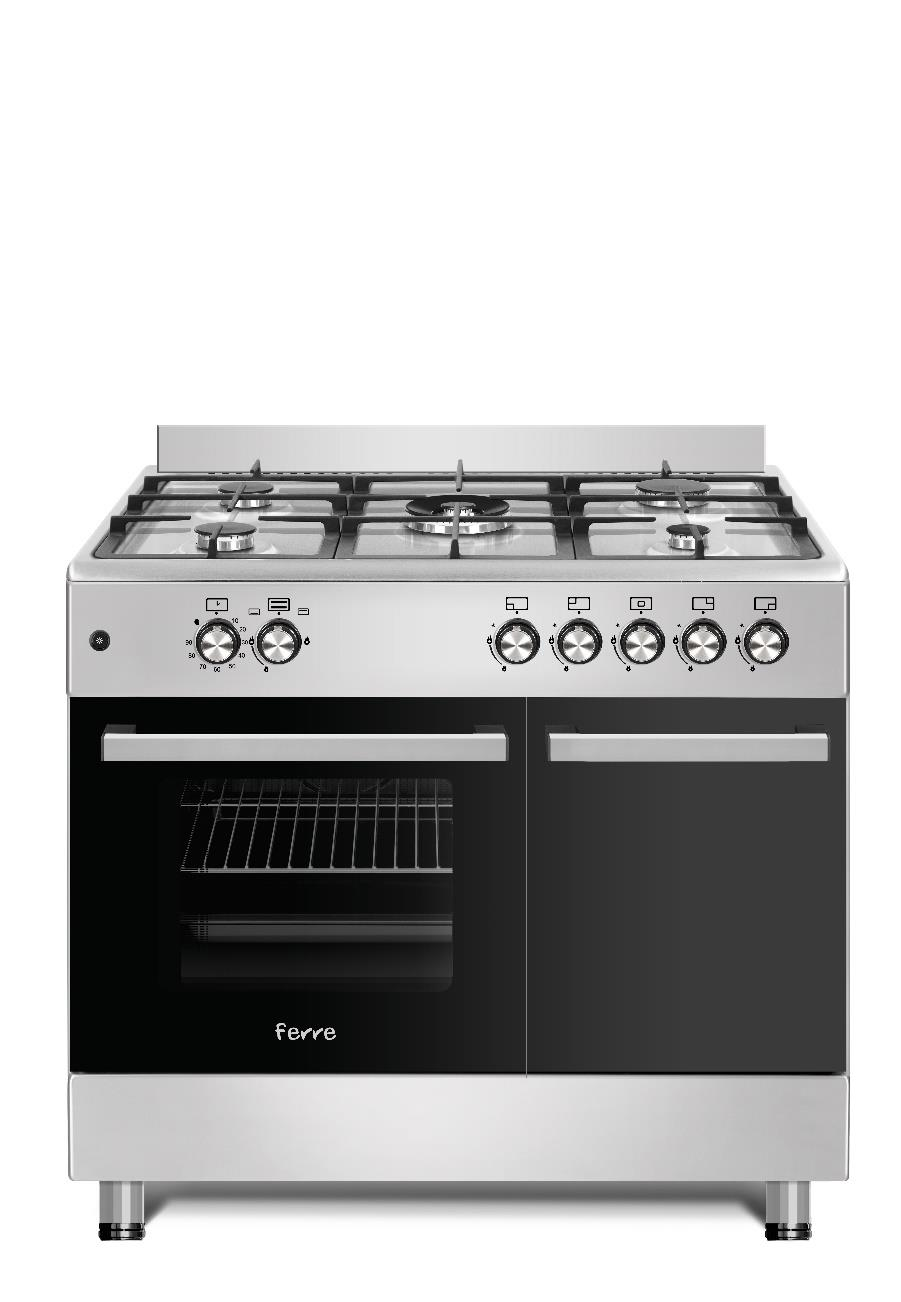 Ferre 90×60 5 Burner Freestanding Gas Cooker Stainless Steel F9SG50G2-HI